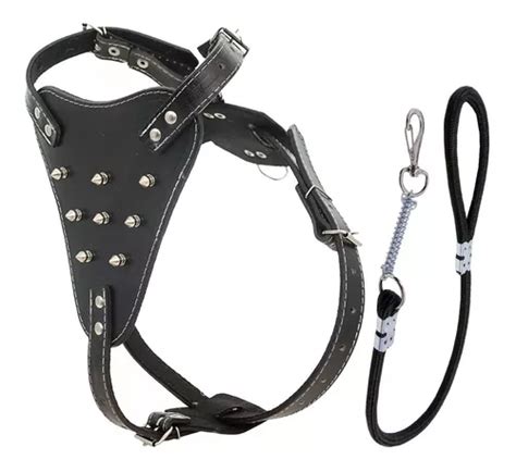 Coleira Peitoral De Couro Spikes Para Pit Bull Guia Parcelamento