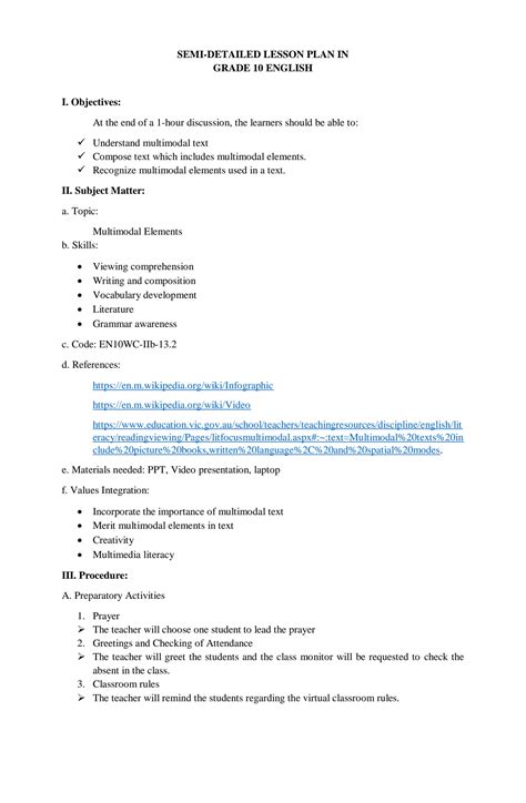 Solution Semi Detailed Lesson Plan Studypool