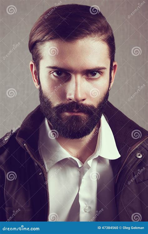 Portrait Of Handsome Man With Beard Stock Photo Image Of Expressing