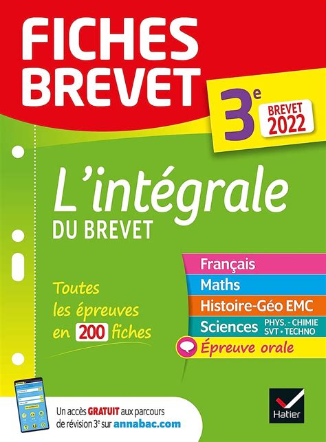 Fiches brevet L intégrale du brevet tout en un 3e Brevet 2022 fiches