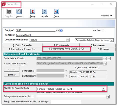 Formato de impresión para Facturas Globales con varios movimientos