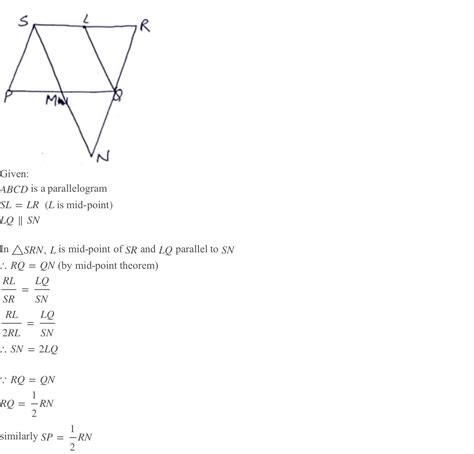 In Parallelogram PQRS L Is Mid Point Of Side SR And SN Is Drawn