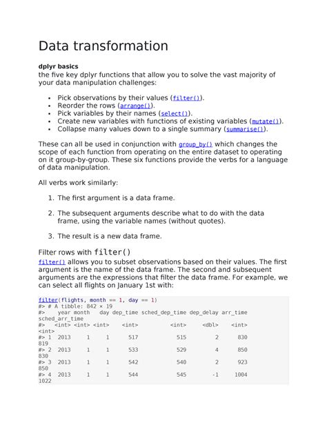 Advance R Unit Data Transformation Dplyr Basics The Five Key Dplyr