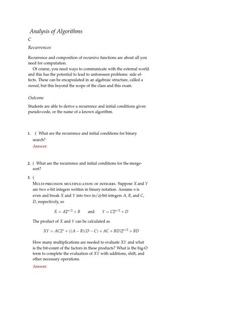 analysis of algorithms c recurrences pdf time complexity computational complexity theory
