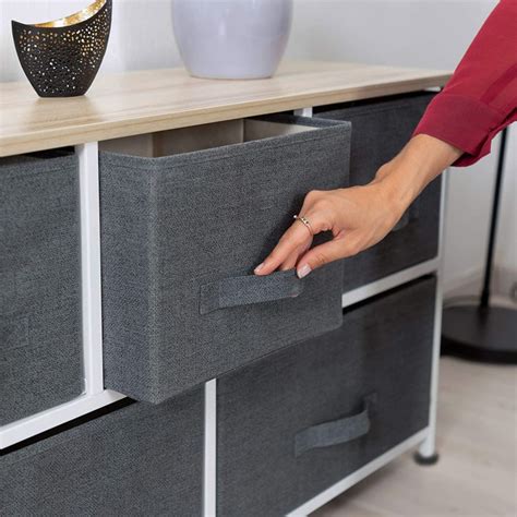 INILA Meuble Rangement Commode 5 Tiroirs Boite Tissu 100 Cm GRIS