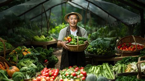 蔬菜大棚里农民拿着丰收的蔬菜摄影图png格式图片下载 熊猫办公