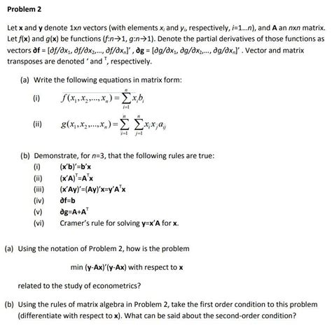 solved problem 2 let x and y denote 1xn vectors with