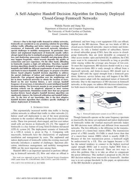 pdf a self adaptive handoff decision algorithm for densely deployed closed group femtocell
