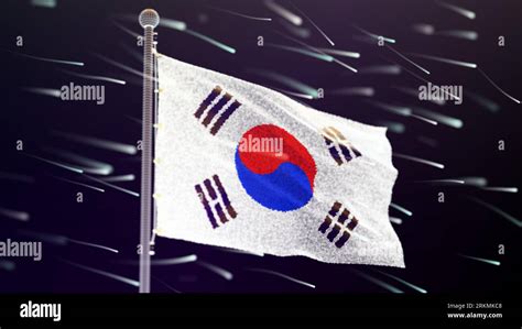 Flag Of South Korea Made Of Luminous Dots Bottom View Fluttering In