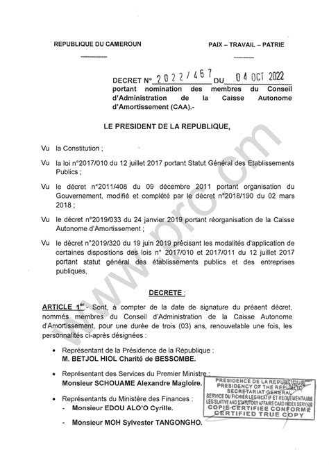 D Cret N Du Octobre Portant Nomination Des Membres Du