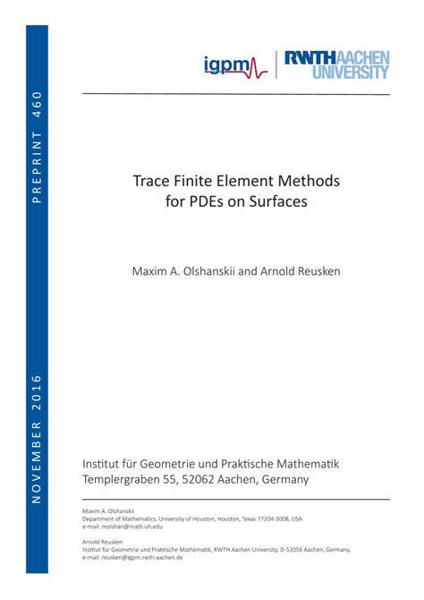 pdf trace finite element methods for pdes on surfaces · trace finite element methods for pdes