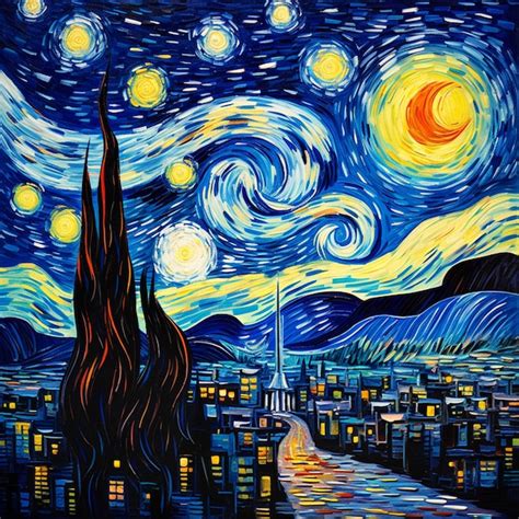 Pintura Da Noite Estrelada Do Artista Mark Van Gogh Generative Ai