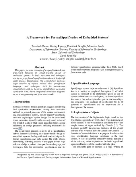pdf a framework for formal specification of embedded systems ondrej rysavy and miroslav