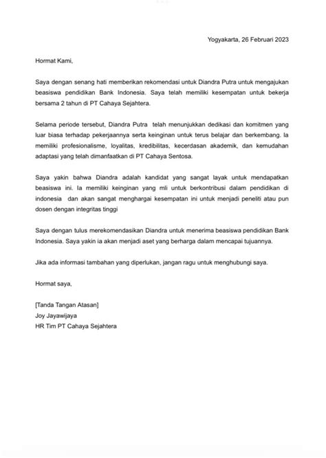 5 Contoh Surat Rekomendasi Atasan Untuk Berbagai Keperluan
