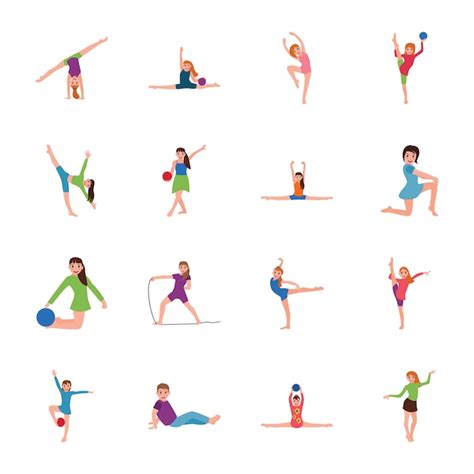 Premium Vector Gymnastic Poses Flat Icons Pack