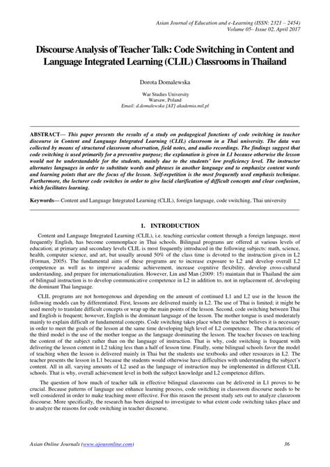 pdf discourse analysis of teacher talk code switching in content and language integrated