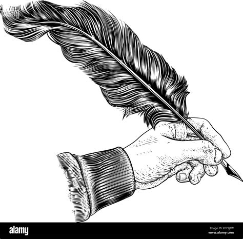 Quill Feather Ink Pen Hand Vintage Woodcut Print Stock Vector Image