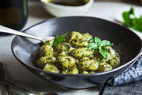 Gnocchi In Pesto Sauce Stock Image Colourbox