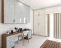 White And Brown Study Room Design With Under Ledge Led Lighting Livspace