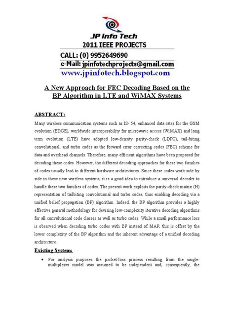 a new approach for fec decoding based on the bp algorithm in lte and wimax systems pdf