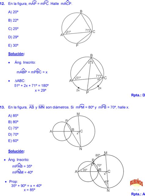 Angulos En La Circunferencia Ejercicios Resueltos Pdf
