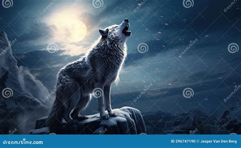 Majestic Wolf Howling At The Moon Ai Generated Stock Illustration