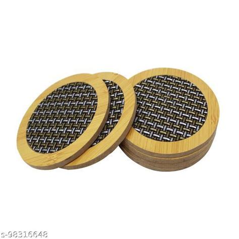 Natural Bamboo Table Tea Cups Coasters Round Heat Insulation Pad Set