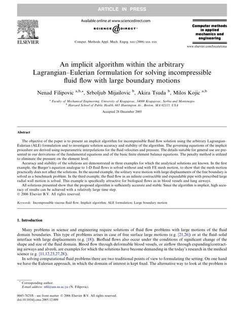 pdf an implicit algorithm within the arbitrary lagrangian eulerian formulation for solving