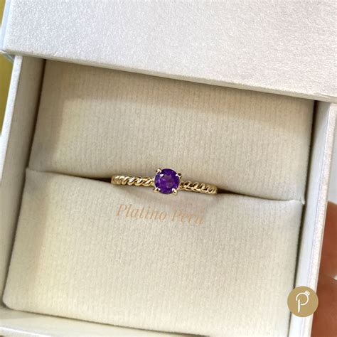 Anillo de promesa Oro 18K Gante Amatista natural Platino Perú Joyería
