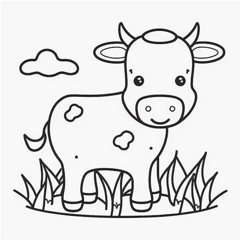 Um Desenho Preto E Branco De Uma Vaca Parada Em Um Campo Generativo Ai