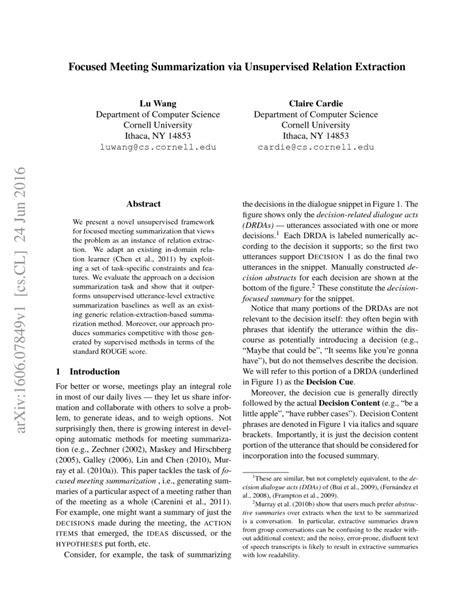 focused meeting summarization via unsupervised relation extraction deepai