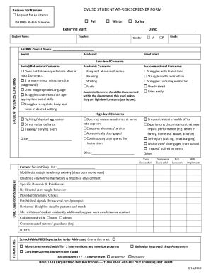 Fillable Online Reason For Review CVUSD STUDENT AT RISK SCREENER FORM