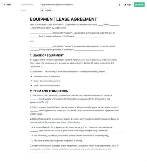 Equipment Lease Agreement Template Free To Use