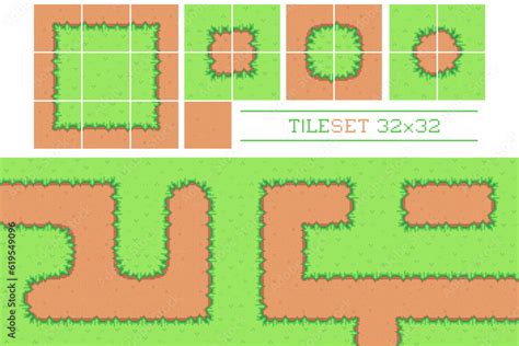 Pixel Art Tile Set For D Top Down Retro Game A Set Of Ground Tiles