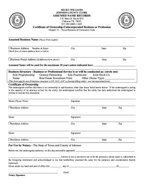 Certificate Of Assumed Business Name Texas