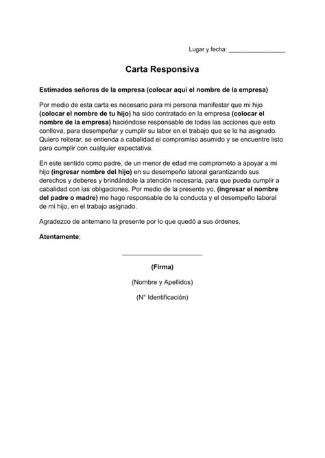 ᐅ Carta responsiva de trabajo para mi hijo Ejemplos