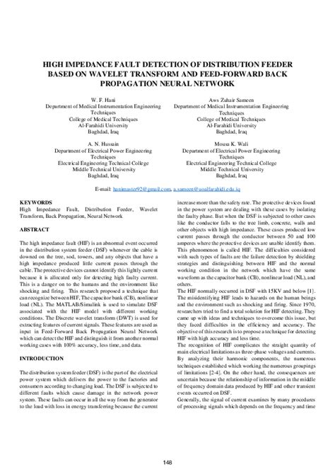 pdf high impedance fault detection of distribution feeder based on wavelet transform and feed