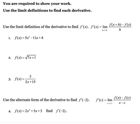 solved you are required to show your work use the limit