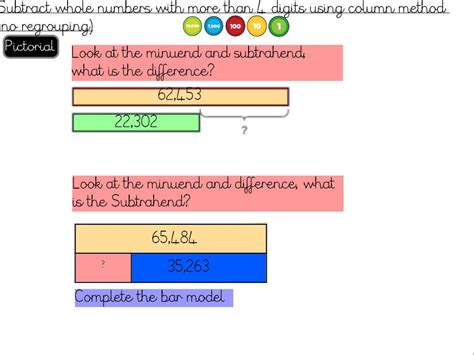 addition and subtraction subtract whole numbers with more than 4 digits using column method