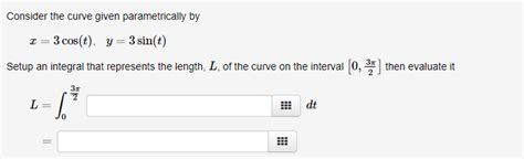 solved consider the curve given parametrically by 3 cos t y