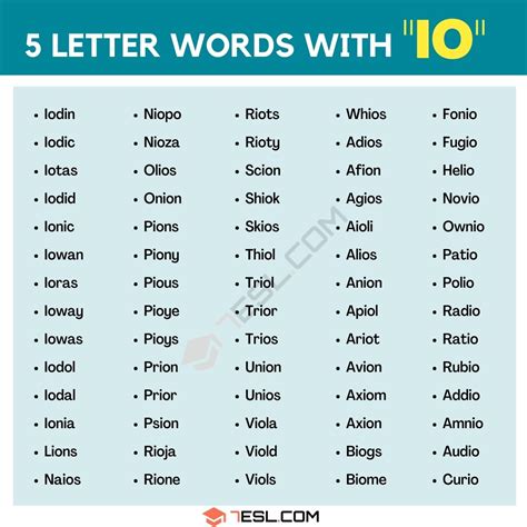 94 Examples Of 5 Letter Words With IO 7ESL