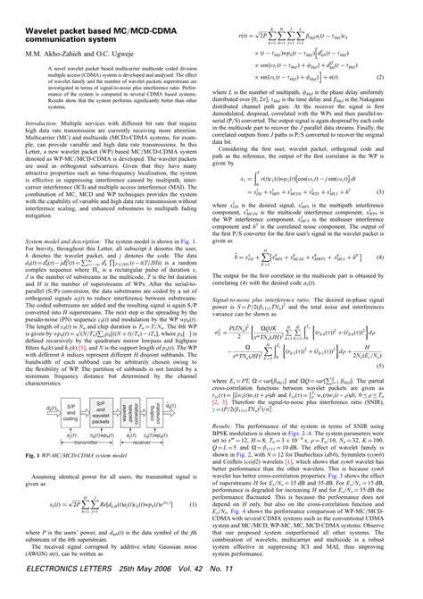 pdf wavelet packet based mc mcd cdma communication system