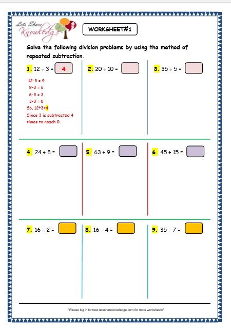 Division Is Repeated Subtraction Worksheet Divisonworksheets