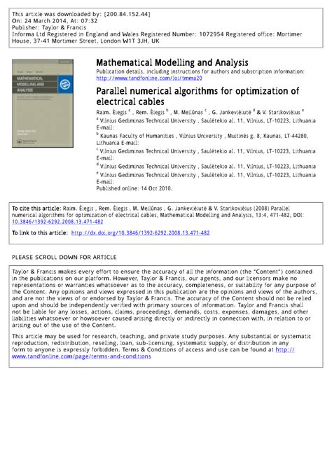 pdf parallel numerical algorithms for optimization of electrical cables