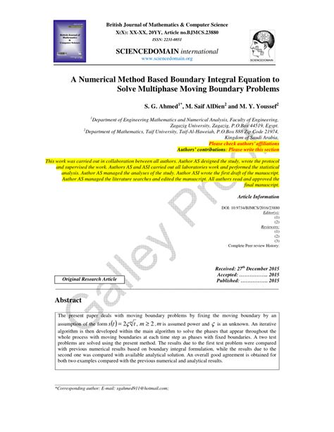 pdf a numerical method based boundary integral equation to solve multi phase moving boundary