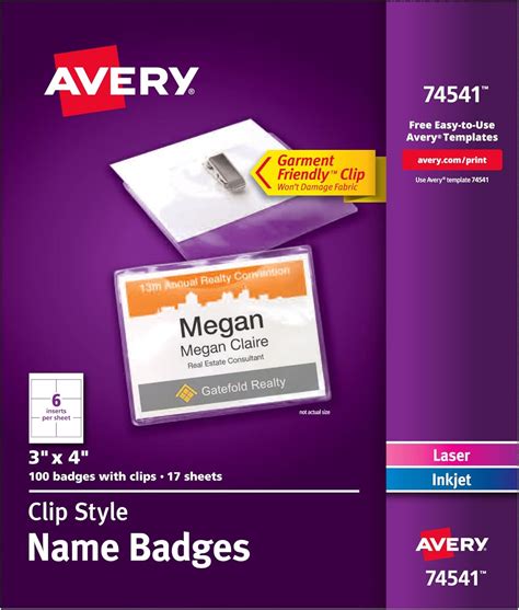 Amazon Avery Customizable Name Badge Clips 3 X 4 White 100