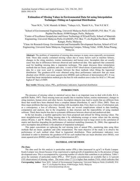 pdf estimation of missing values in environmental data set using interpolation technique