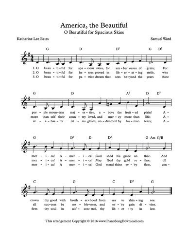 America The Beautiful Lyrics Printable Pdf