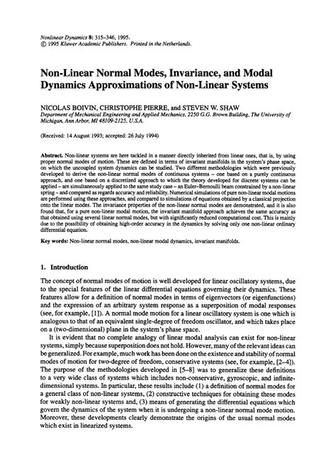 pdf non linear normal modes invariance and modal dynamics approximations of non linear systems