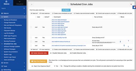Scheduled Cron Jobs Webmin
